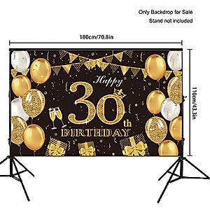30th Birthday Party Decoration, Extra Large Black and Gold Sign Poster 30th Birthday Party Supplies, 30th Anniversary Backdrop Banner Photo Booth Backdrop Background Banner