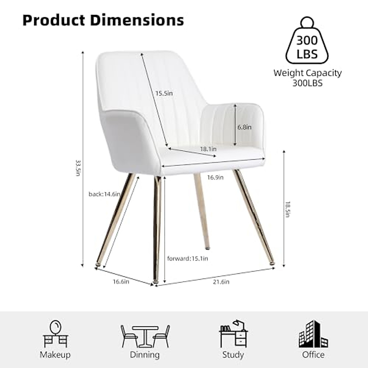 Purgreen Faux Leather Dining Chair Set of 2 - Modern Mid-Back Accent Chair with Gold Plating Legs - Upholstered Living Room Chair (Leather Beige, Set of 2)