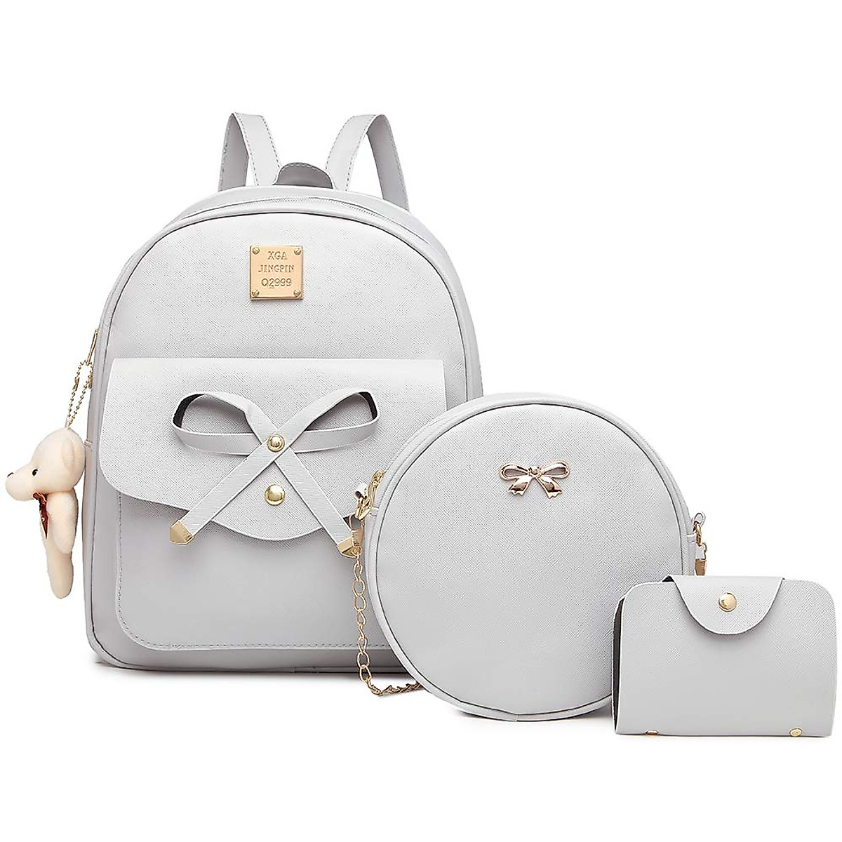 MACCINELO Cute Leather Mini Backpack Purse for Women Bowknot Small Backpack Purse for Girls Rucksack for Ladies Shoulder Bag for gift 3pcs