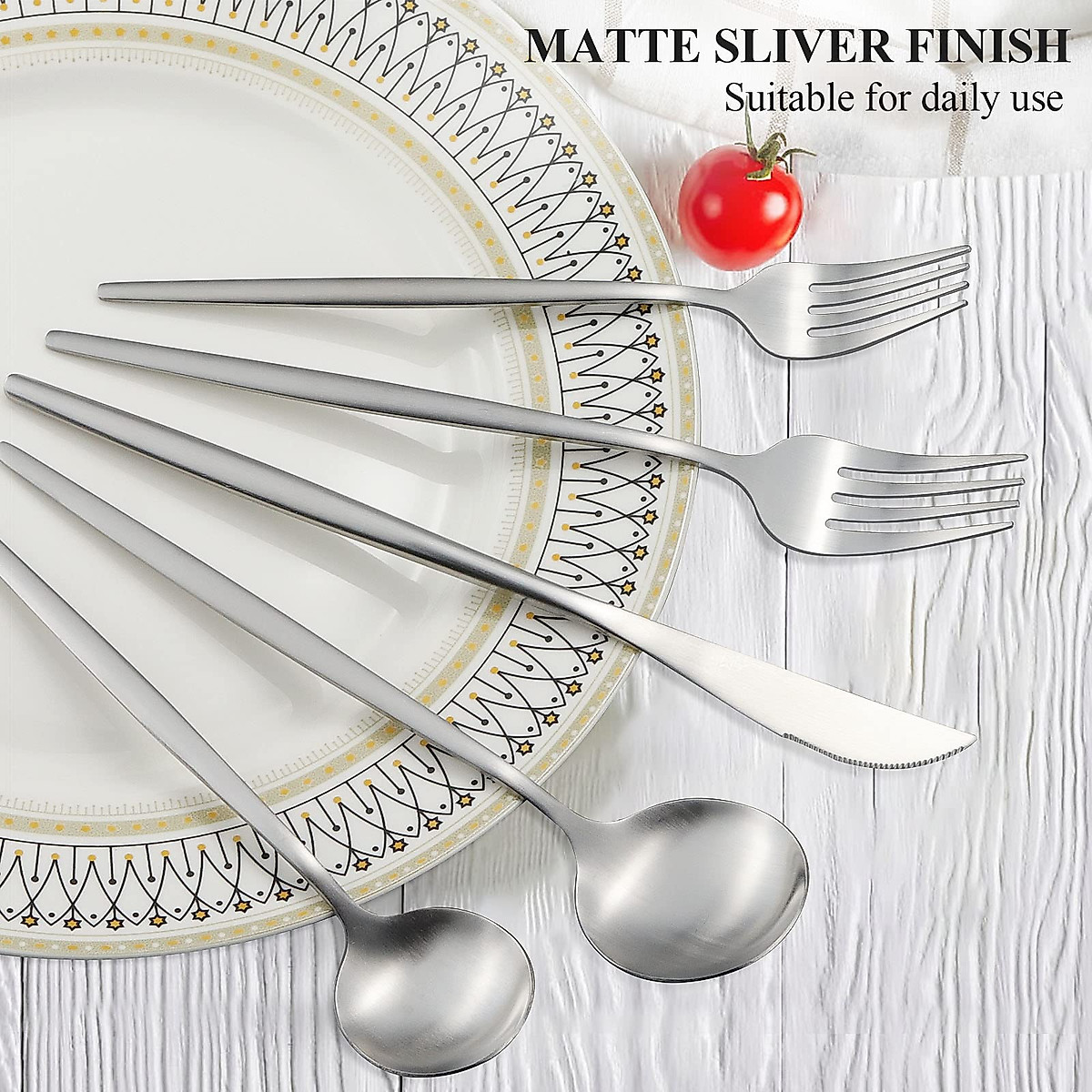Silverware Set for 8, 40 Piece Flatware Set, Cutlery Tableware set Include Spoons And Forks Set, Stainless Steel Utensil Set, Matte polished Finish, Dishwasher Safe