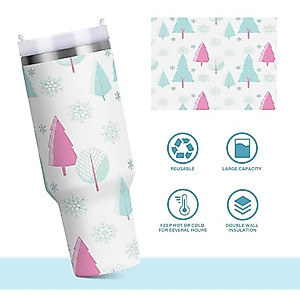 RPLIFE Various Trees Snowflakes Pastel 40 Oz Tumbler with Handle, Stainless Steel Coffee Tumbler, Insulated Coffee Cups with Lids
