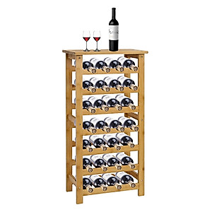Kinsuite 7-Tiers Wine Rack - Wine Storage Rack for Storing 28 Bottles Free Standing Floor Bamboo Wine Storage Holder Display Shelves