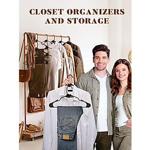 HOUSE DAY Black Plastic Hangers 50 Pack with 20 Pack Hanger Connector Hooks, Premium Slim Clothes Notched Hangers Space Saving, Heavy Duty Closet Hangers for Coat, Suit, Shirt, Dress