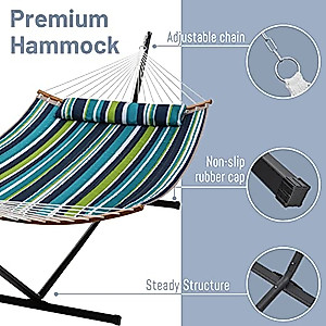 SUPERJARE Hammock with Stand, 2 Person Heavy Duty Hammock Frame, Detachable Pillow & Strong Curved-Bar & Portable Carrying Bag, Perfect for Outdoor & Indoor - Dark Cyan