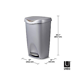 Umbra Brim Kitchen Trash Can 13 Gallon (50L) Waste Bin with Lid, Silver