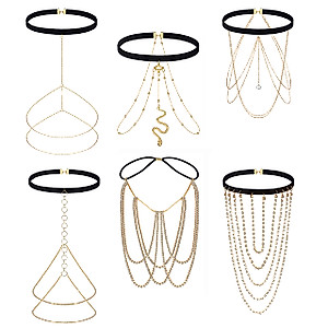 FASACCO 6PCS Snake Leg Chain Thigh Chain for Women Layered Crystal Boho Body Chains Party Summer Beach Thigh Body Chain Jewelry, Gold