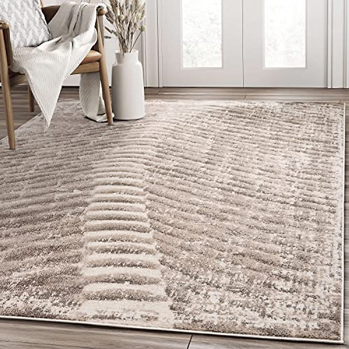 Abani Rugs Contemporary Sand Dunes Area Rug - Modern 6’ x 9’ Blue & Beige Premium No-Shed Under Table Area Rug