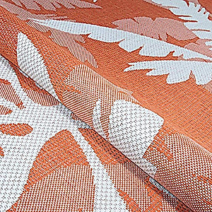 Couristan Monaco Indoor/Outdoor Area Rug for Patios, Decks, Kitchens, and Laundry Rooms, All-Weather, Pet-Friendly and Easy to Clean, Coastal Flora Pattern in Ivory-Orange, 5'3" x 7'6"