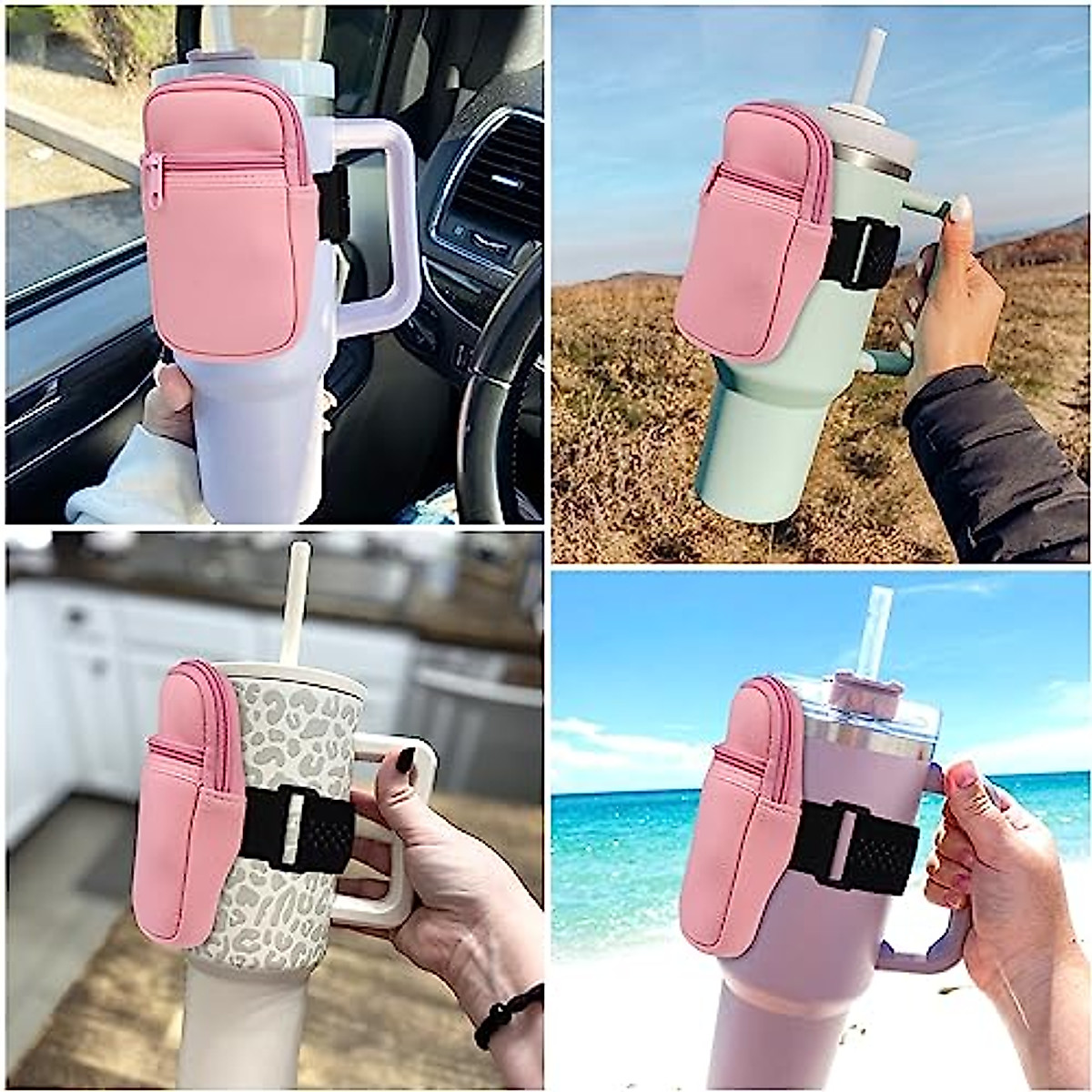 AIERSA Enlarged Water Bottle Pouch for Stanley Quencher Adventure 40oz & Suitable for Simple Modern 40oz Tumbler, Anti-Slip Zipper Belt Bag for Stanley Cup Accessories