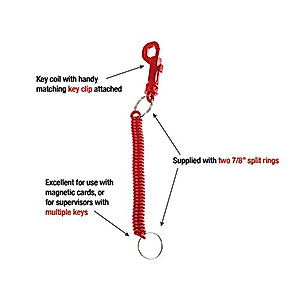 Lucky Line Designer Key Coil with Plastic Key Clip for Backpacks, Purses, Gym Bags, Belts, Casinos, Party Favors, Stocking Stuffers, Back to School -Red, 10 Pack (41670)
