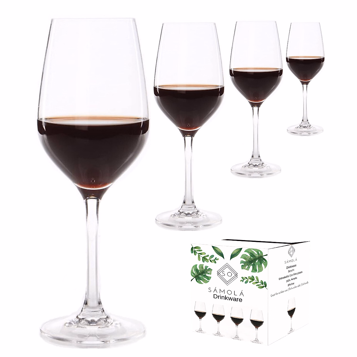 Samola Drinkware Unbreakable Shatterproof Wine glasses set of four indoor outdoor party picnic pool use acrylic BPA free | 12oz