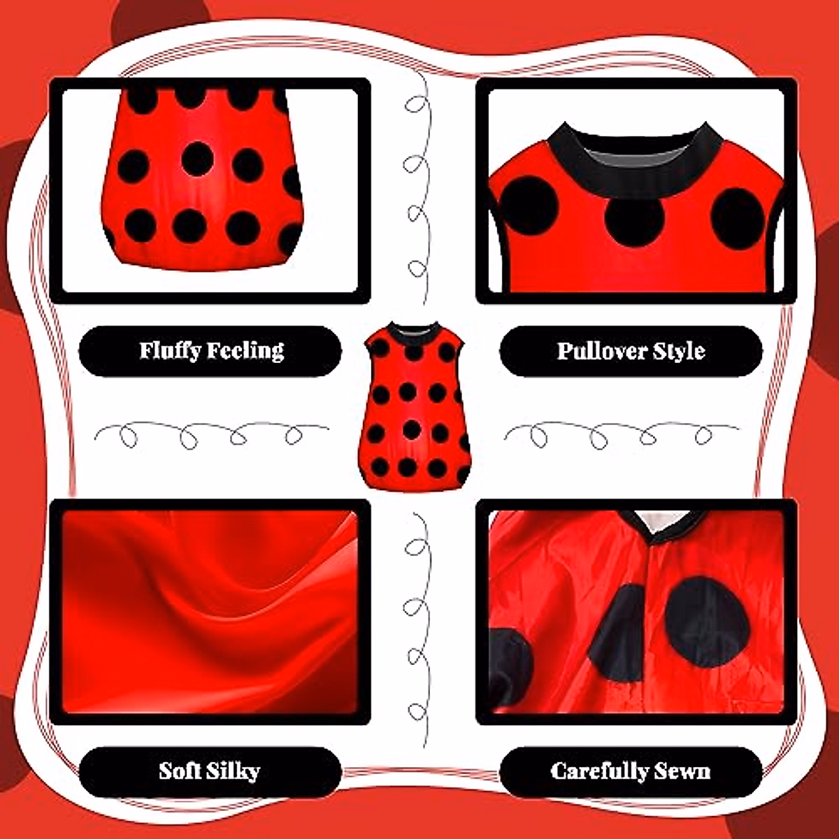 INNOCHEER Ladybug Costume for Girls 2-10, Halloween Costumes for Kids Girls Ladybug Costume Toddler with Accessories Toys, M (4-5years Old)