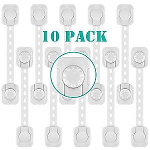 Betertek Cabinet Locks Child Safety Refrigerator Lock Drawer Locks Baby Proof Fridge Lock Kids Safety Latches Strap Locks (10 pack) for Dresser, Toilet Seat, Oven, Dishwasher, with Extra Adhesive