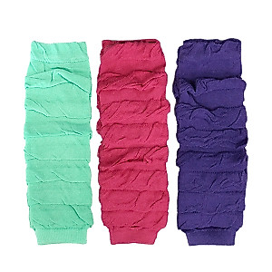 Bowbear New Little Girls 3 Pair Layered Ruffles Leg Warmers, Sea Green, Hot Pink, Purple