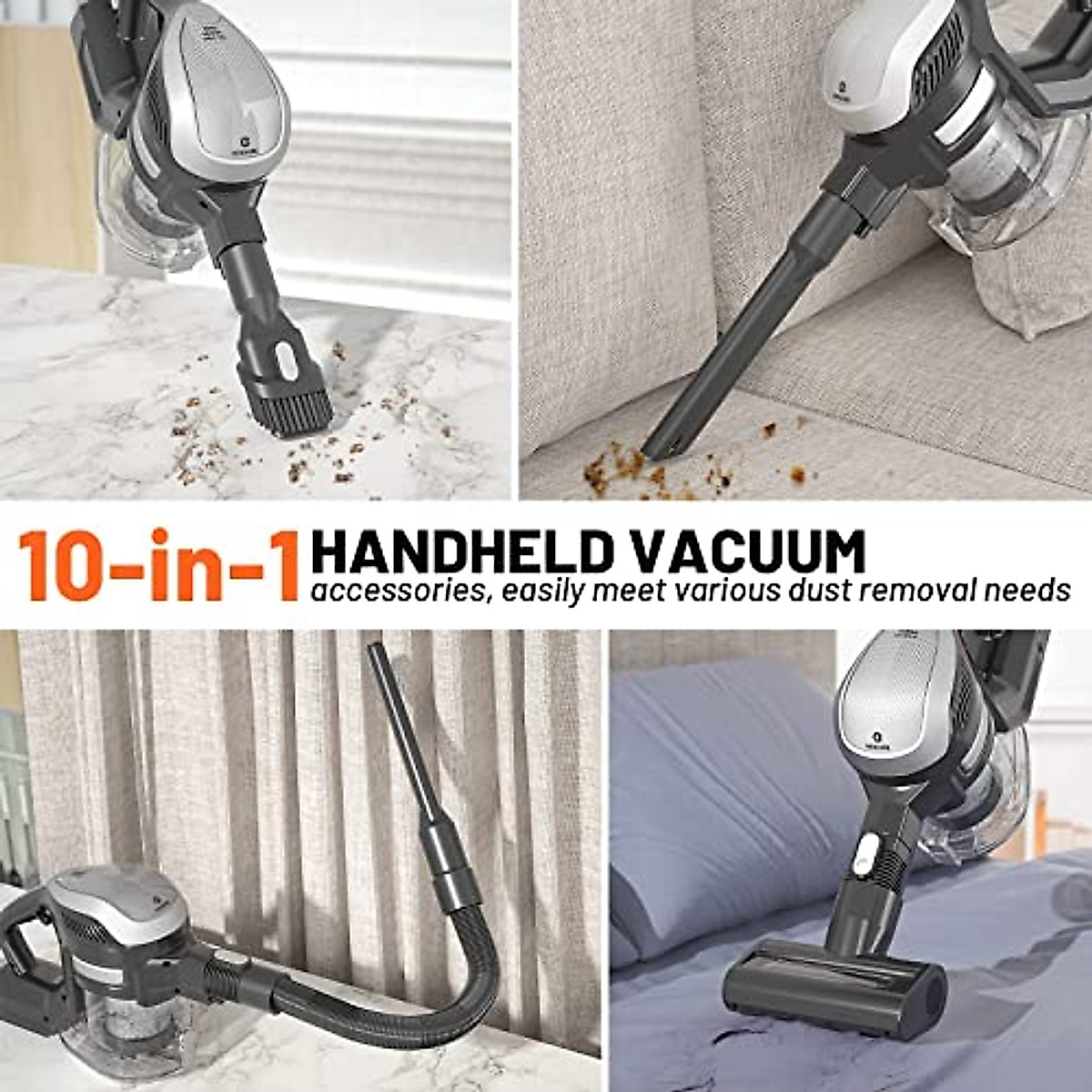 NEQUARE Cordless Vacuum Cleaner,10-in-1 Lightweight Stick Vacuum 25KPA Strong Suction 280W Brushless Motor,45Min Runtime 2500mAh Battery,Handheld Vacuum Cleaner 1.3L Dust Cup&LED Head for Floor Carpet