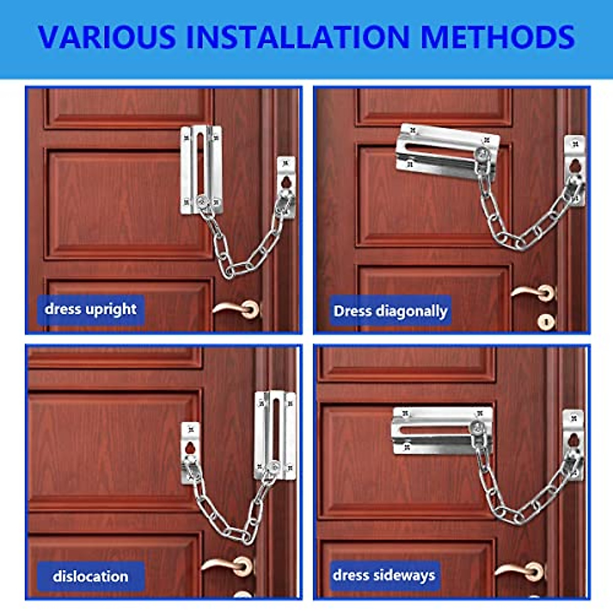 Door Chain Lock, 2 Pack Stainless Steel Chain Locks with 12 Screws, Sliver Security Thickened Chain Guard with Lock for Inside Door Kids Home Safety