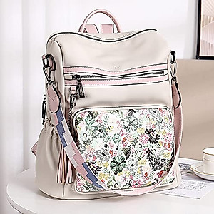 CLUCI Backpack Purse for Women Fashion Leather Designer Travel Large Ladies convertible Shoulder Bags with Tassel White print