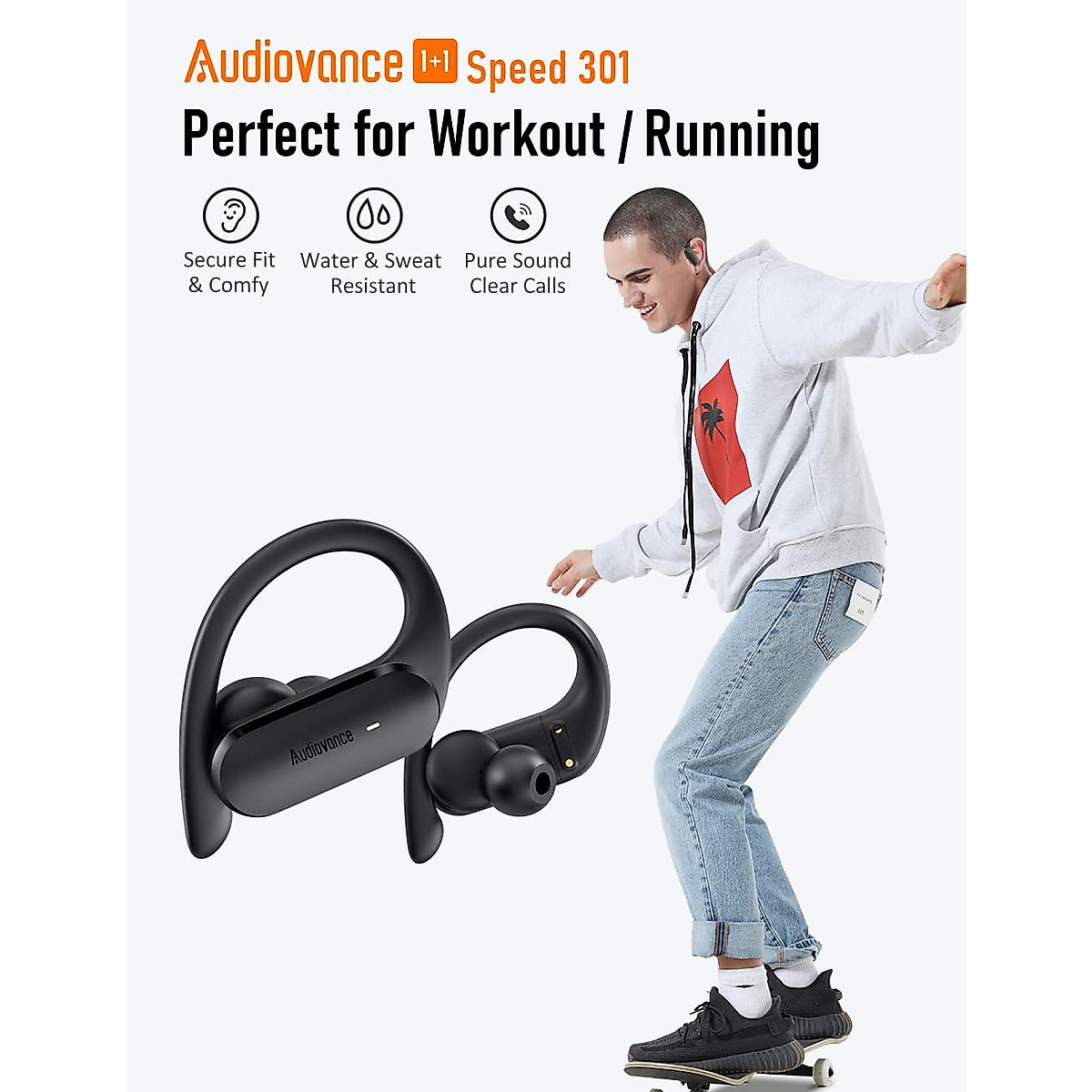 Audiovance 2 Sets Wireless Earbuds Bluetooth Headphones Ideal Gifts, Nature 301 & Speed 301, 2 Sets Wireless Ear Buds for iPhone & Android (SPNT 301)