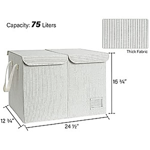 StorageWorks Storage Bin with Flip-Top Lids, Collapsible Storage Box, Gray and White Stripes, 24 ¾"L x 13" W x 16" H