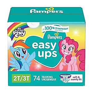 Pampers Easy Ups Girls & Boys Potty Training Pants - Size 2T-3T, 74 Count, My Little Pony Training Underwear (Packaging May Vary)