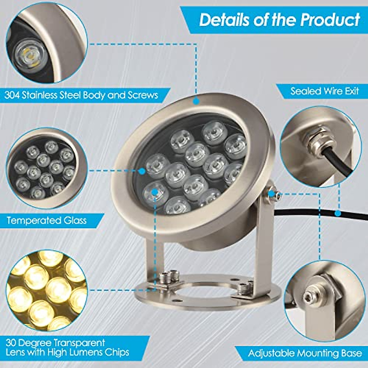 JSN&PC LED Underwater Lights 24W Warm White Color Pond Light for Party Swimming Pool Home Garden Fountain Water Rockery Grass Land