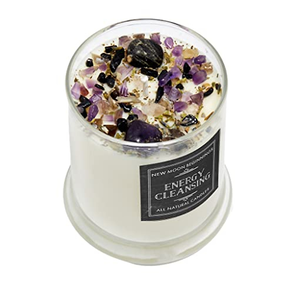 Energy Cleansing Candle by New Moon Beginnings - Crystal & Herb Candles - Protection Candles - All Natural Soy Candle - Lavender Sage Cedar