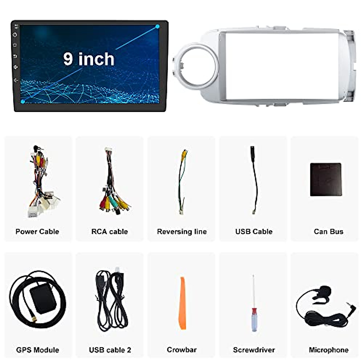 Car Radio Stereo Android 11 for Toyota Yaris 2011 2012 2013 2014 9 inch Touch Screen with Apple CarPlay Andriod Auto and WiFi GPS Navigation DSP Bluetooth