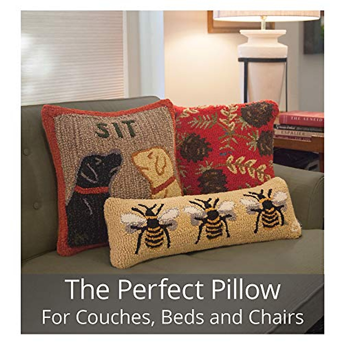 Chandler 4 Corners Artist-Designed Fly Fisherman Hand-Hooked Wool Decorative Throw Pillow (18” x 18”) Lake & Lodge Pillow for Couches & Beds - Easy Care & Low Maintenance - Fishing Pillow for Cabins