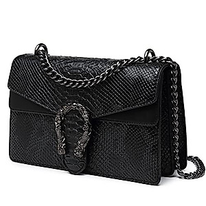 MYHOZEE Crossbody Bags for Women - Snake Printed Clutch Purses Leather Shoulder Bags Chain Strap Evening Handbags Black