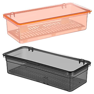 DOITOOL Spoon Organizer 2 Pcs Flatware Tray with Lid and Drainer- Black and Pink Transparent Plastic Silverware Holder- proof Silverware Tray for Drawer for Home Kitchen Accessories