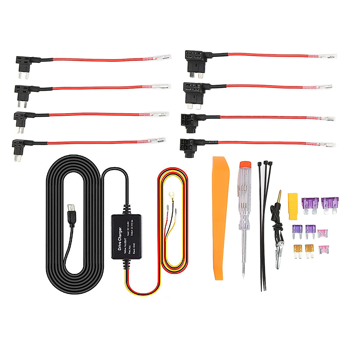 Cam Hardwire Kit, USB Cable Hardwire, Car Dashcam Hardwire, USB Adapter Overheating Protection for Mirror Cam GPS Navigator Radar Detector (MICRO)