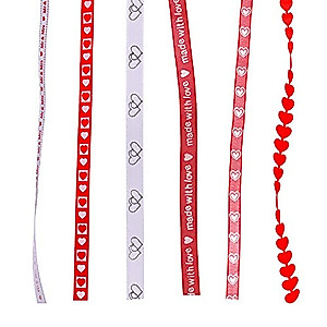 Zhanmai 6 Pieces Valentine's Day Ribbons Printed Heart Wired Ribbons Craft Satin Ribbons for Gift Wrapping DIY Supplies