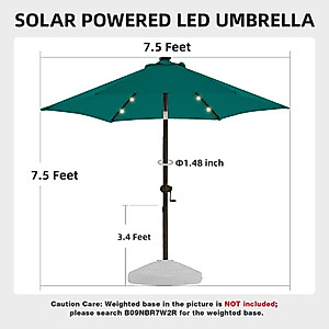 wikiwiki 7.5ft Outdoor Patio Table Umbrella, Sturdy Solar Led Market Umbrella for Deck, Pool, Garden w/Tilt, Crank, 18 LED Lights - Turquoise