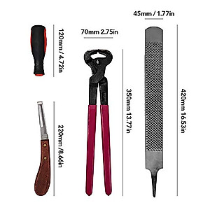 4Pcs Horse Farrier Hoof Nipper, Trim Shoeing File Rasp Handle Hoof Cutter Tool Horse Care Accessory, for Full manicuring and Cleaning of Horseshoes