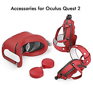 AIXOTO Accessories for Oculus Quest 2, All-in-one Set for Quest 2, Controller Grips Cover Quest 2 Silicone Face Cover Lens Protective Cover VR Shell Cover with Disposable Eye Cover (Wine Red)