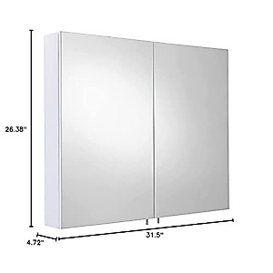 Croydex Dawley Double Door, Surface Mount Flexi-Fix Easy Hanging System Medicine Cabinet, 31.5 in (W) x 26 in (H), White Steel