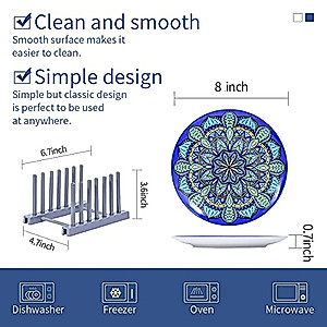 BFU 8 inch Porcelain Dinner Plates, Vintage Blue Plates Set of 6 for Dessert,Salad,Pasta, Pancakes, Steak,Appetizer,Microwave Safe Dinnerware - Bohemian Style