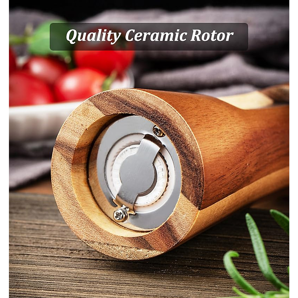 Ousyaah Salt and Pepper Grinder Set (2 Pack), Manual Wooden Salt and Pepper Shakers with Adjustable Ceramic Core and Visible Acrylic Window, Refillable Salt & Pepper Mill Set | Adjustable Coarseness