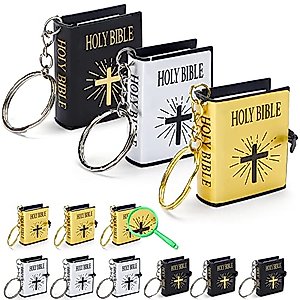 Bible Keychain, 12 PCS Miniature Real Bible Key Chains Handbag Pendant Xmas Gift with Magnifying Glass