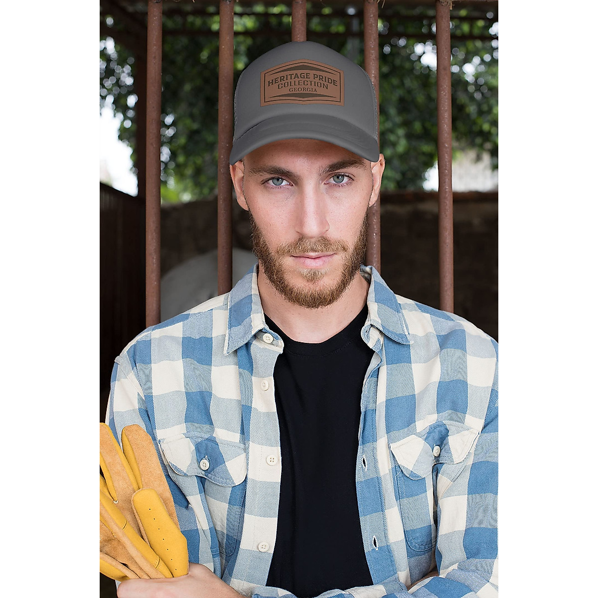 Heritage Pride Happy Face Smile Leather Patch Mens Trucker Hat Baseball Cap, Royal/White