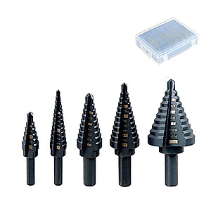findmall 5Pcs Step Drill Bit Set 50 Sizes 1/8-1-3/8 Inch M2 High Speed Steel Black Oxide Step Drill Bit Fit for Electrical Plumbing and DIY Lovers