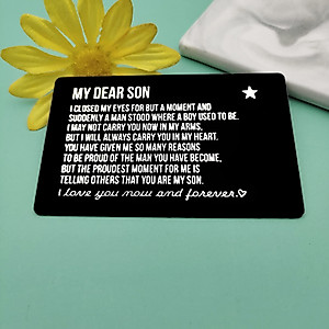 Baipilu Son Gift From Mom Engraved Wallet Insert Card to My Son Inspirational Gift Metal Wallet Insert Card Birthday Graduation Wedding Gift Encouragement Gift Mom to Son Gifts Family Gifts from Mom