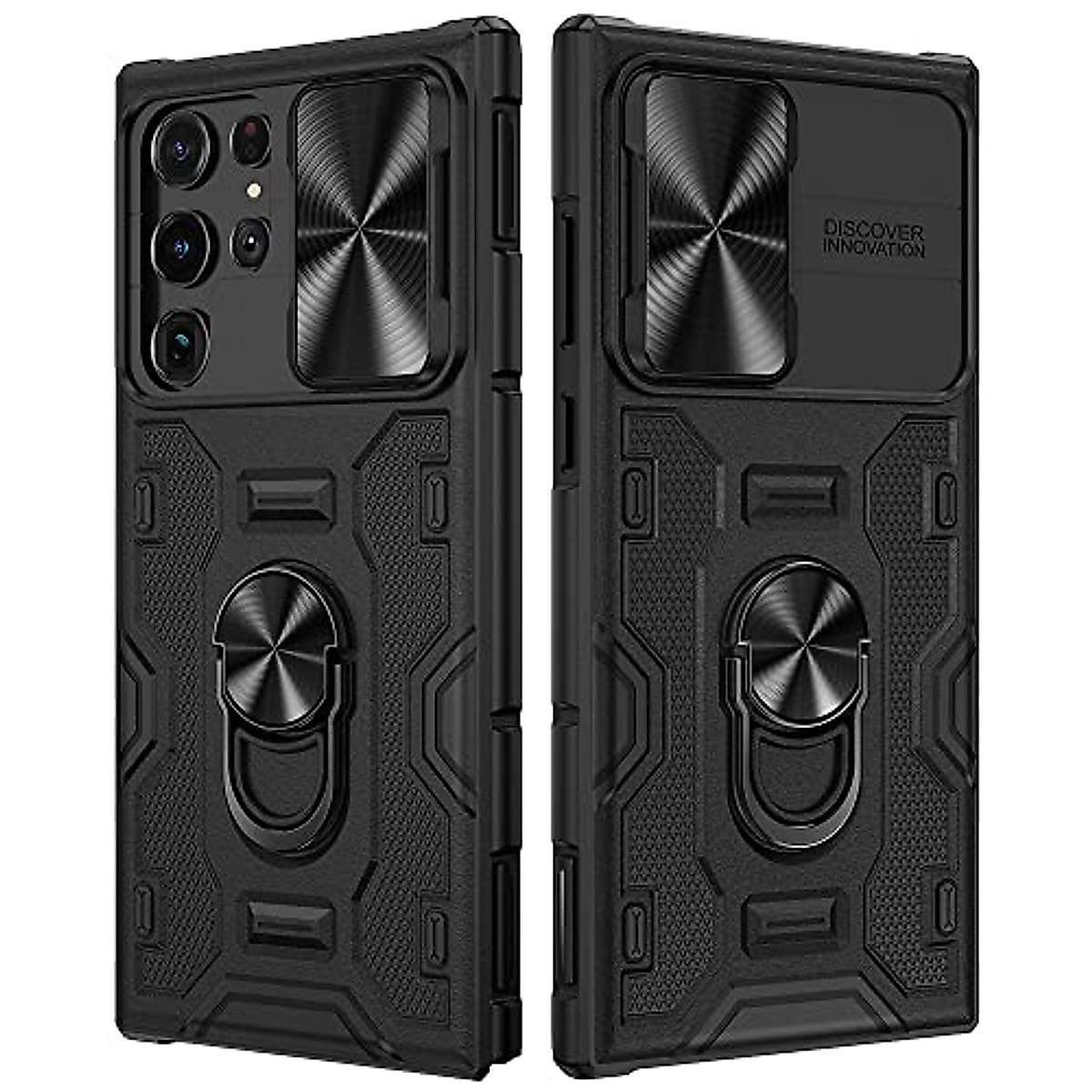 VEGO for Galaxy S22 Ultra Case with Slide Camera Cover, Built-in 360° Rotate Ring Kickstand Magnetic Shockproof Cover Case for Samsung Galaxy S22 Ultra 5G 6.8 inch 2022 Armor Style - Black