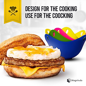 Silicone Egg Poaching Cups Easy 4pcs Release and Cleaning, Poached Egg Cup with Ring Standers for Eggs Benedict Set of Microwave Egg Poachers Silicone Pots Cooker Microwave Stove Top, Dishwasher Safe