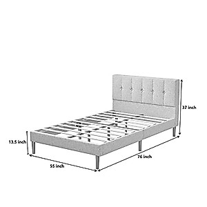 Full Size Fabric Modern Upholstered Platform Bed with Headboard, Heavy Duty Bed Frame with Wood Slat Support, No Box Spring Required, Easy Assembly, Dark Gray