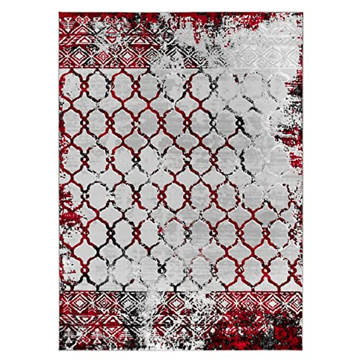 GLORY RUGS Modern Abstract Trellis Area Rug 8x10 Red Black Large Rugs for Home Office Bedroom and Living Room