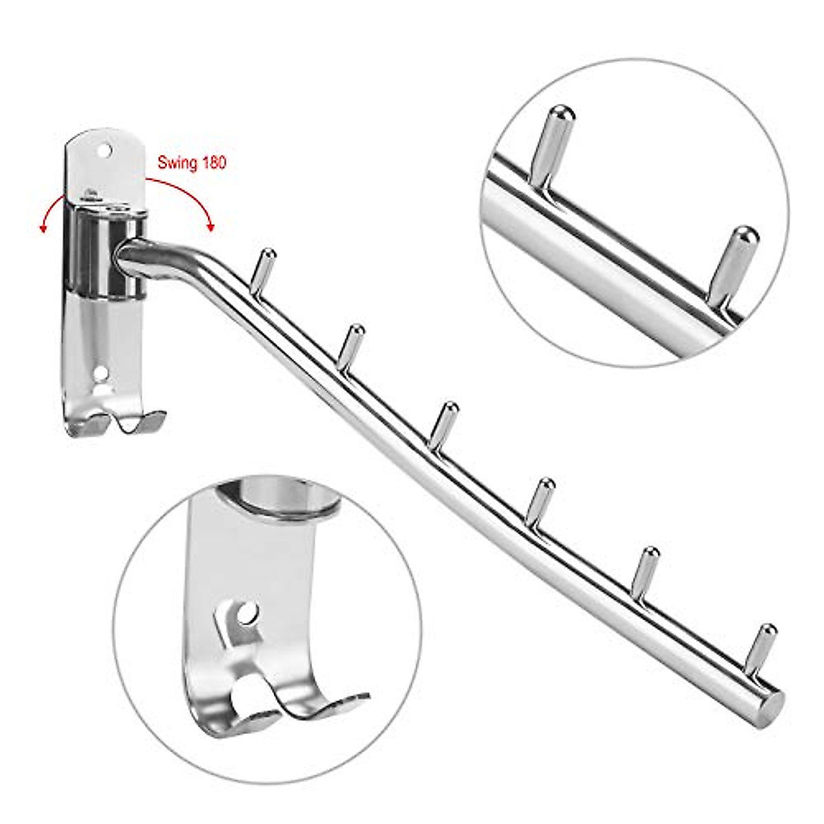 Folding Clothes Rack, 13.4“ Stainless Steel Wall Mounted Clothes Hanger with 6 Hooks Heavy Duty Swing Clothes Holder Closet Storage Organizer Modern Durable Drying Rack Hook Polished Finish ( 2 Pack )