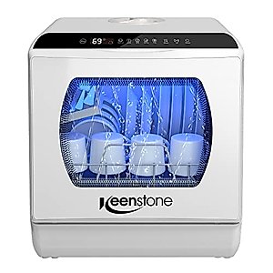 Countertop Dishwasher, Keenstone Portable Dishwasher Countertop with 5 Washing Programs, 360-Degree Dual Spray, Mini Dishwasher Ideal for Apartment, Dorm, 2 Water Supply Modes, Compact and Ergonomic