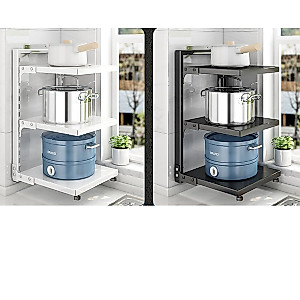 AIYoo Pots and Pans Organizer - White Adjustable 3 Tier Pot Organizer Rack for Under Sink or Floating Shelf - Heavy Duty Kitchen Storage