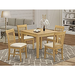 East West Furniture Oxford 3 Piece Kitchen Table & Chairs Set Contains a Square Room Table and 2 Linen Fabric Upholstered Dining Chairs, 36x36 Inch, Oak